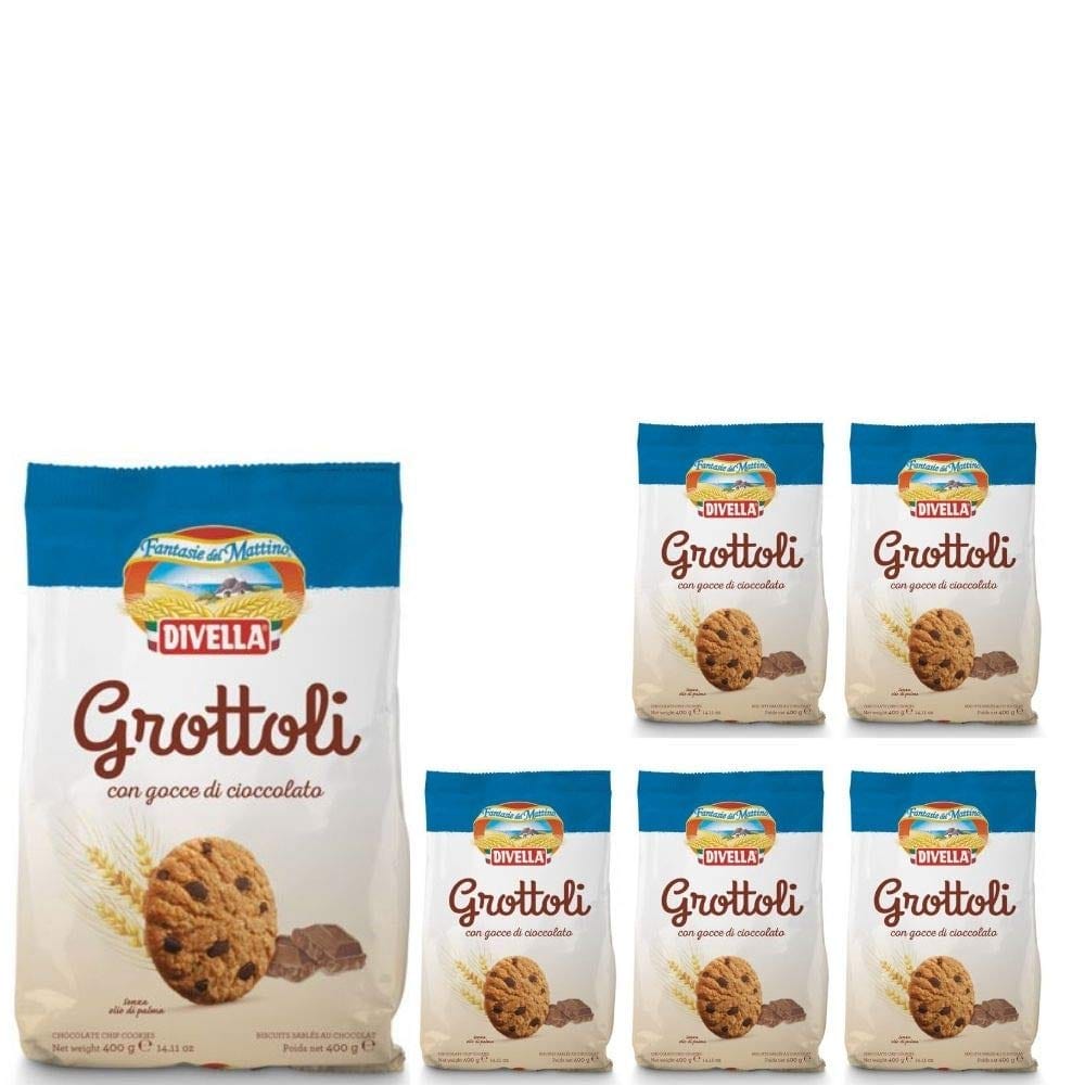 Divella Grottoli Biscotti con Gocce di Cioccolato 6 Confezioni da 400 ...