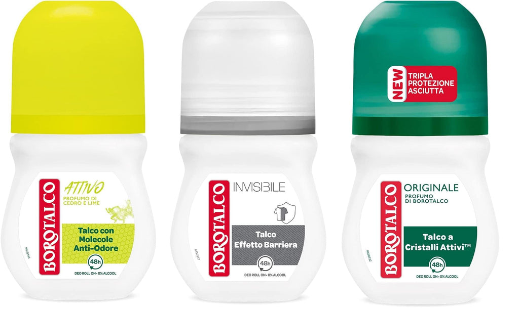 Testpaket Borotalco Deodorant Roll On alkoholfrei und mit Talkum mit A ...
